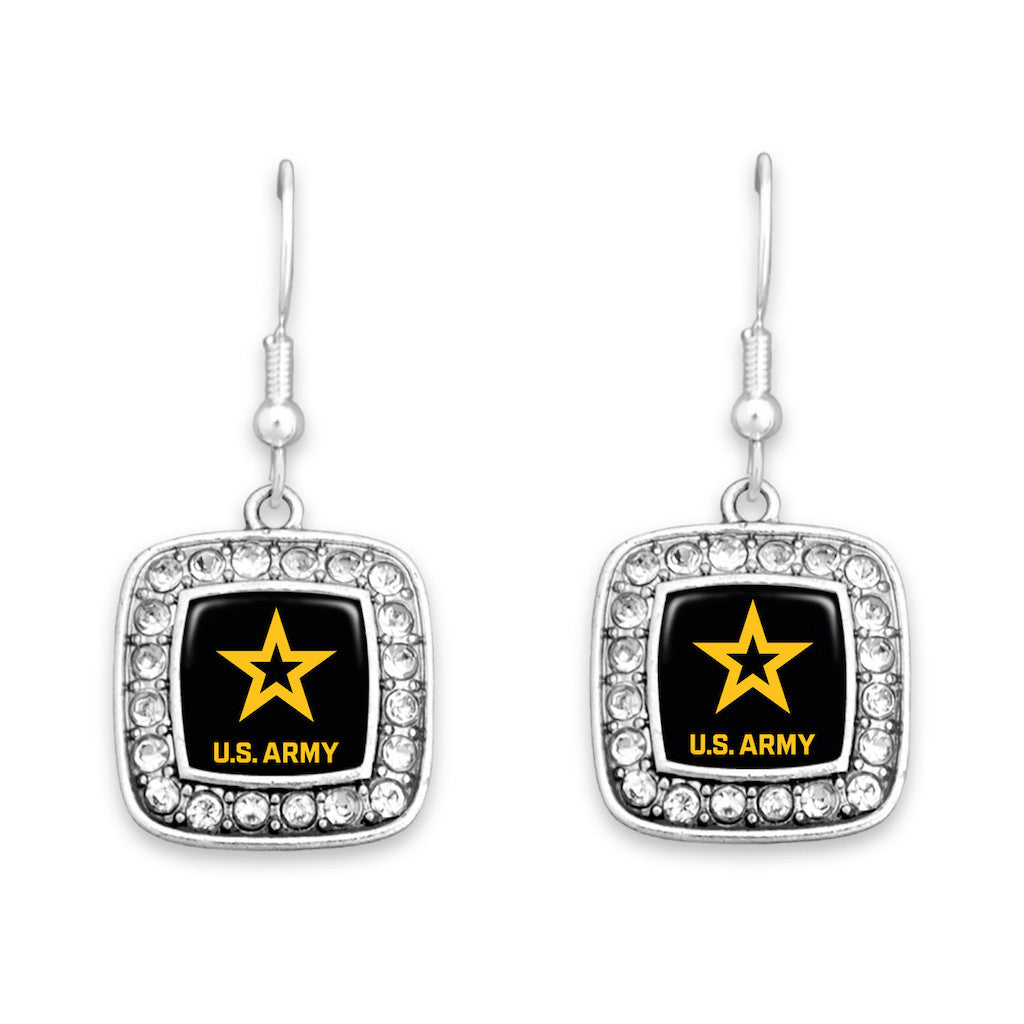 U.S. Army Crystal Square Earrings with Army Star Logo – Military Republic