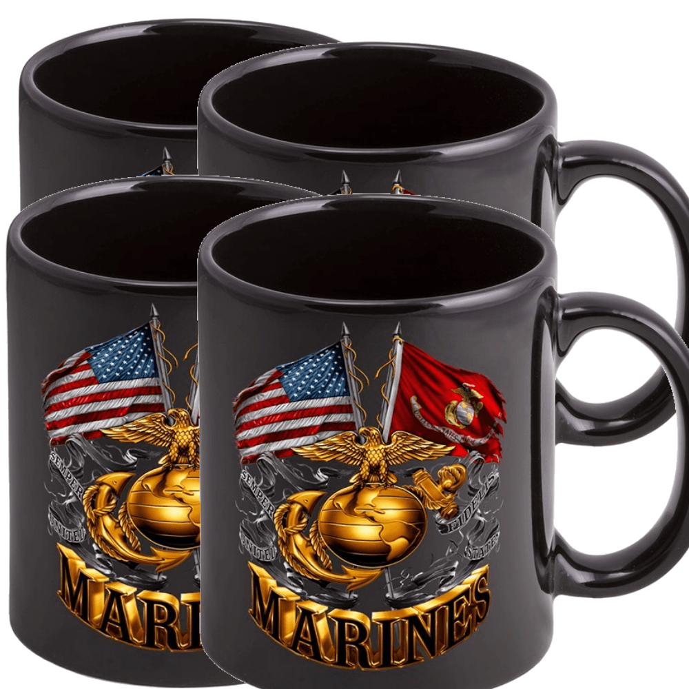 Marines Double Flag Stoneware Mug Set - Black – Military Republic