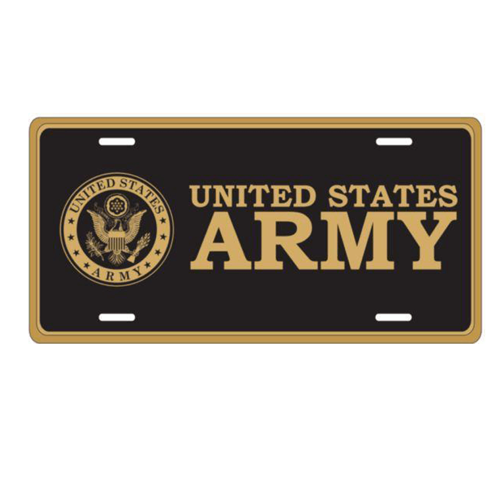 US Army Crest in Gold on Black Metal License Plate – Military Republic