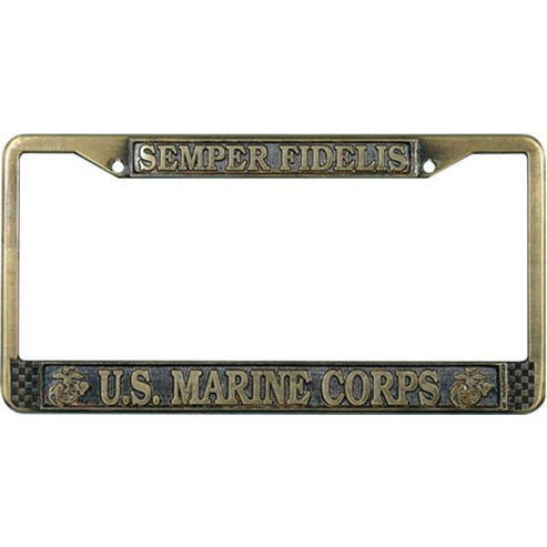 USMC Fidelis Antique Brass License Plate Frame – Military Republic